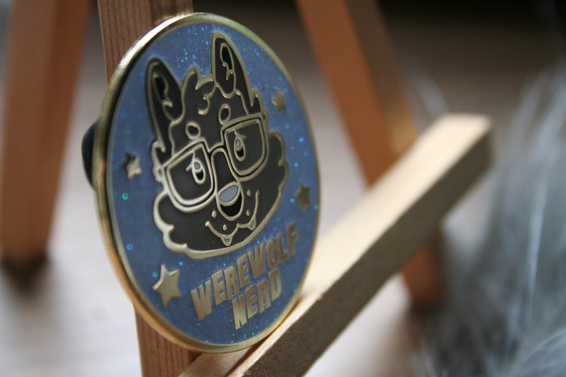 Werewolf Nerd Gold Enamel Pin Cute Nerdy Furry Wolf Blue - Etsy