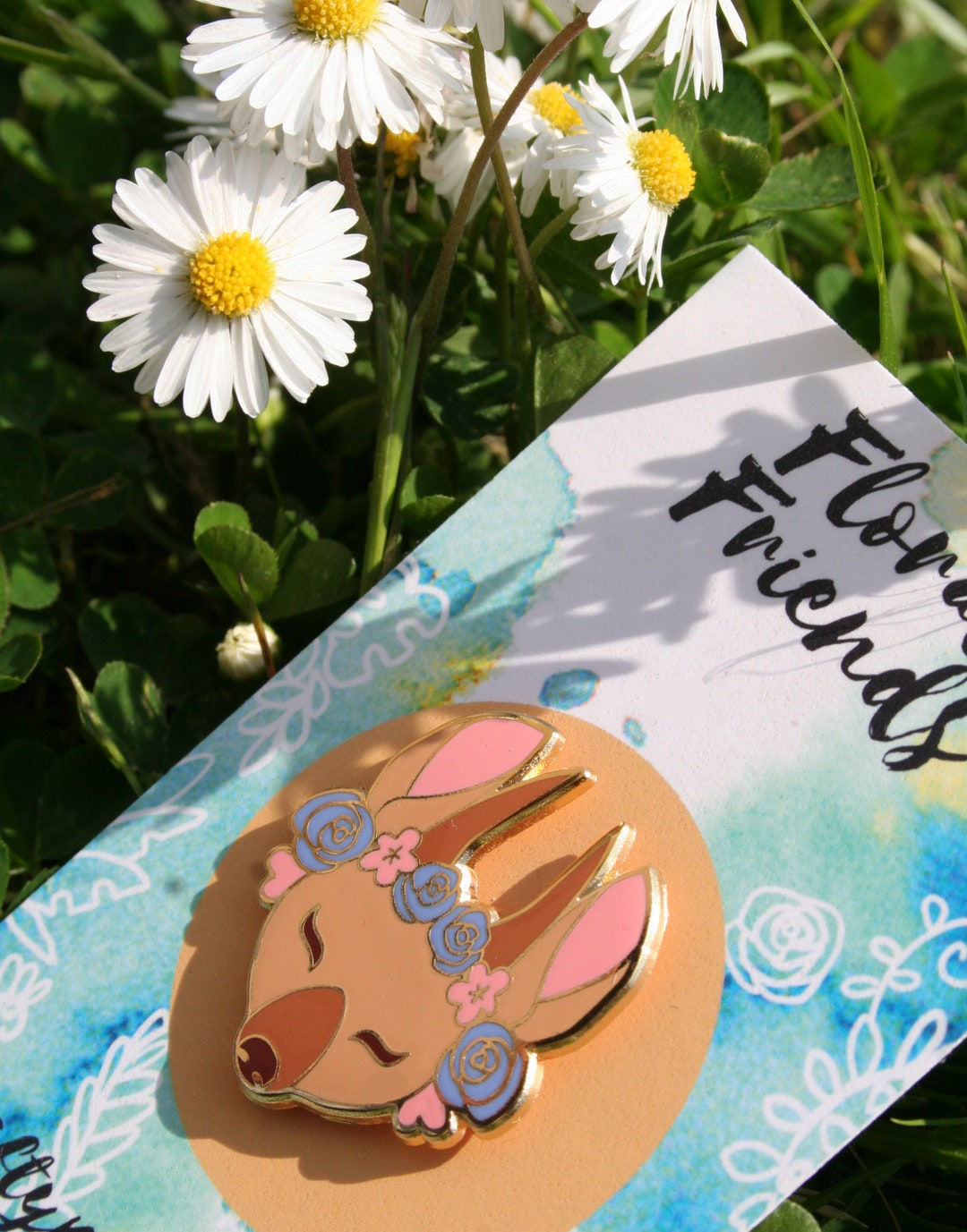 Deer Enamel Pin Floral Friends Gold Hard Enamel Lapel Pin With Flower ...