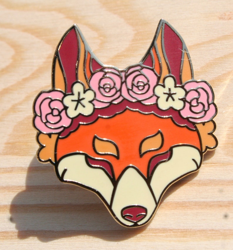 Floral Fox Gold Hard Enamel Lapel Pin Red Fox with Flower | Etsy