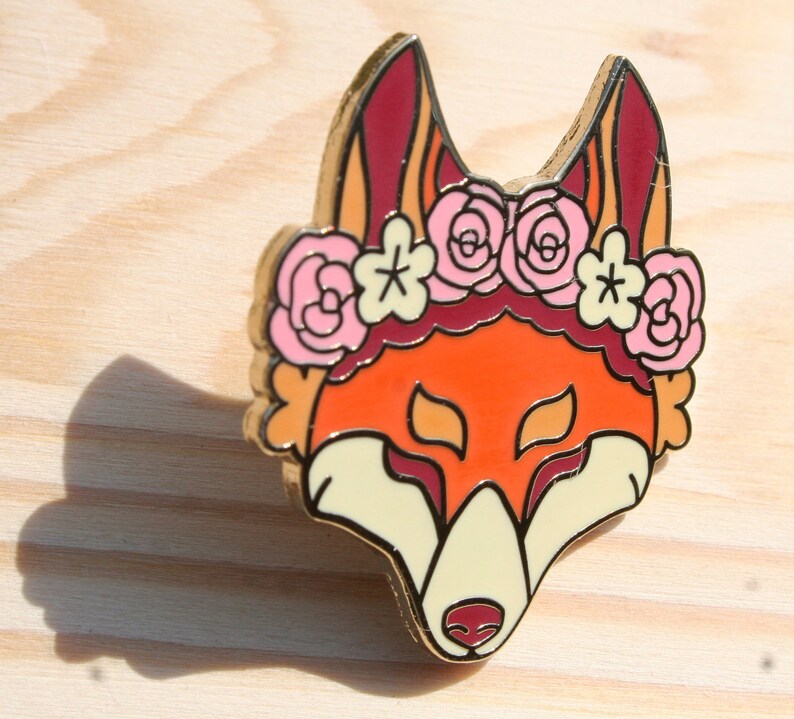 Floral Fox Gold Hard Enamel Lapel Pin Red Fox With Flower - Etsy Canada