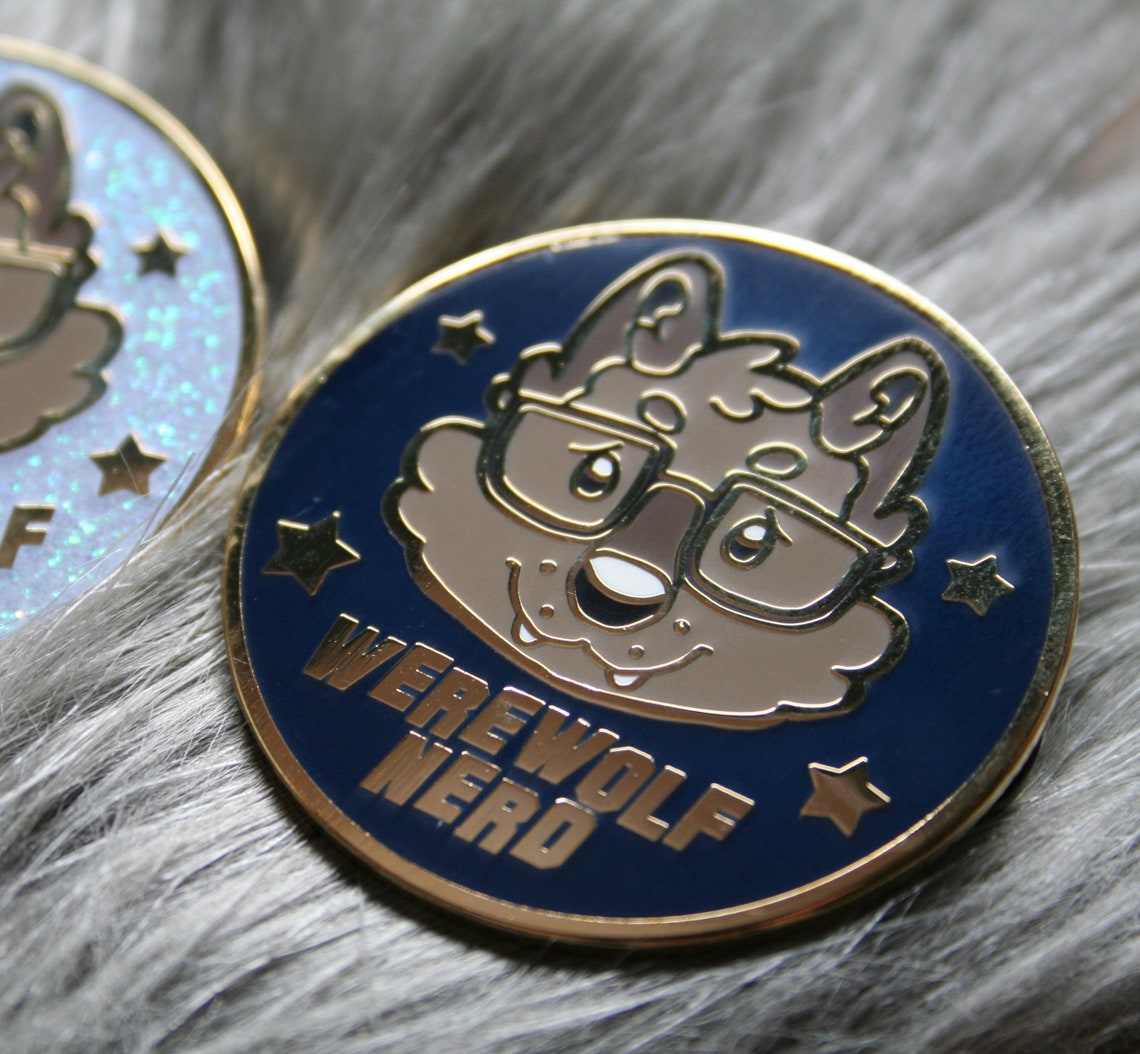 Werewolf Nerd Gold Enamel Pin Cute Nerdy Furry Wolf Blue | Etsy