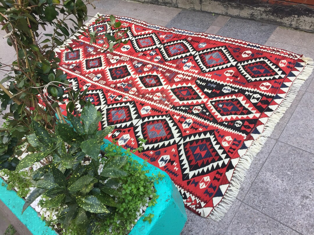 Red Kilim Rug,52x80 in 131x203 Cmturkish Handmade Kilim, Anatolian ...