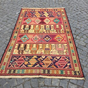 Silk Sumak Rug,45x76 in 114x193 Cm Handwoven Anatolian Vintage Sumac ...