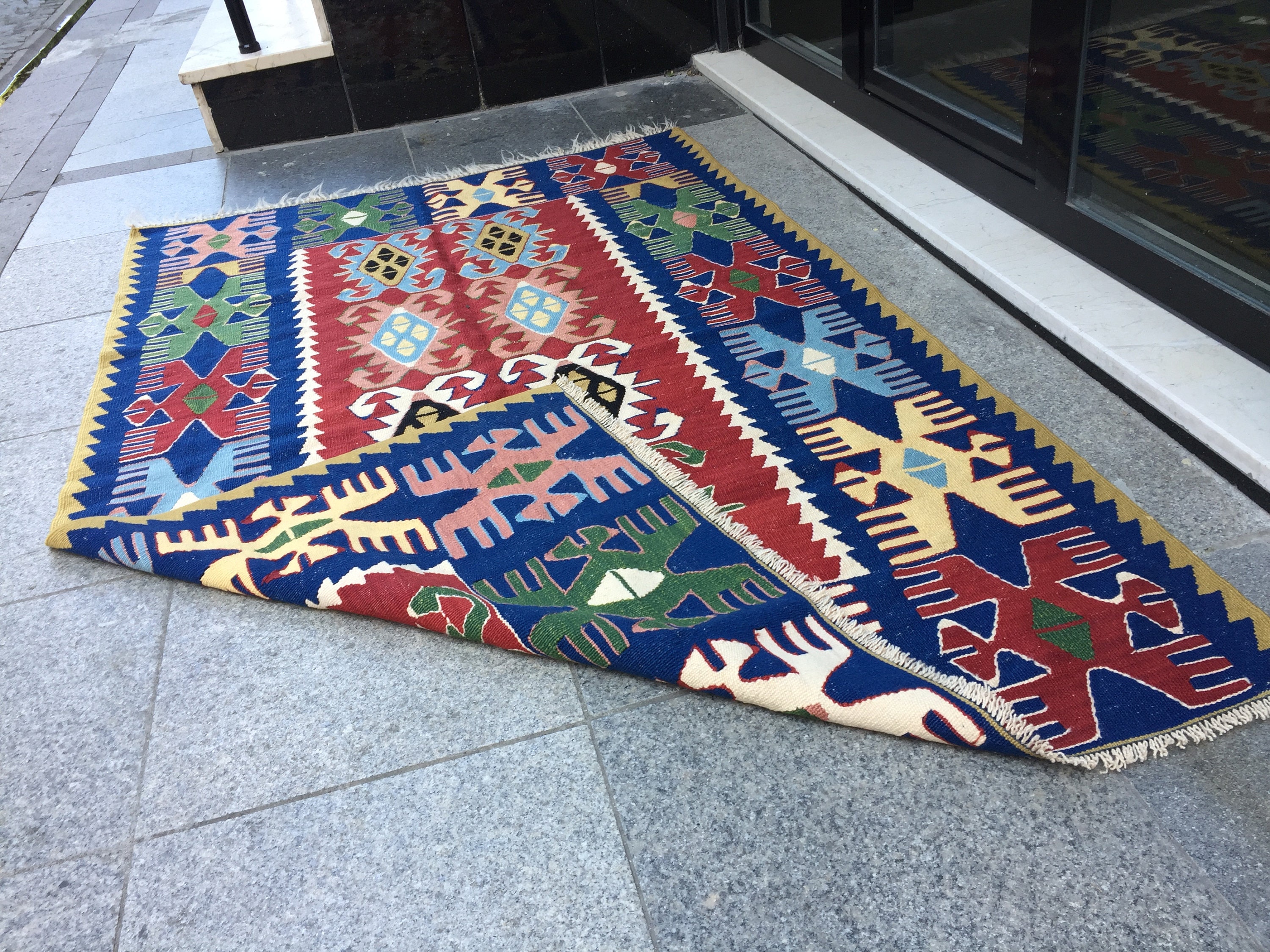 Blue Kilim Rug 46x70 in 118x179 Cm Handmade Kilim Rugvintage - Etsy