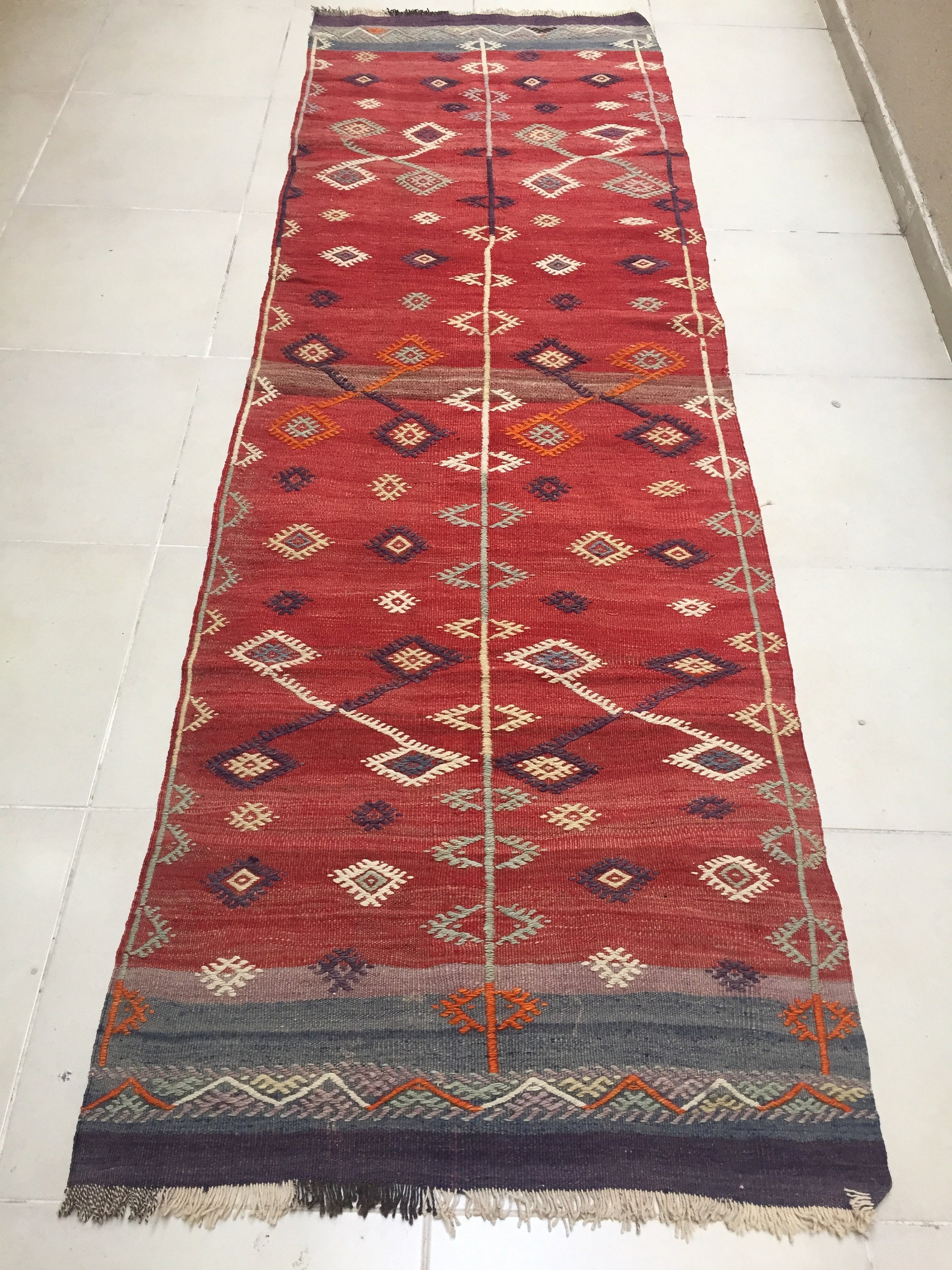 Red Kilim Rug 34x105 in 85x267 cm Anatolian handmade runner | Etsy