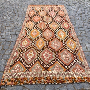 Turkish Tribal Kilim Rug 49×108 in 125x274 Cm Handmade Turkish Kilim ...