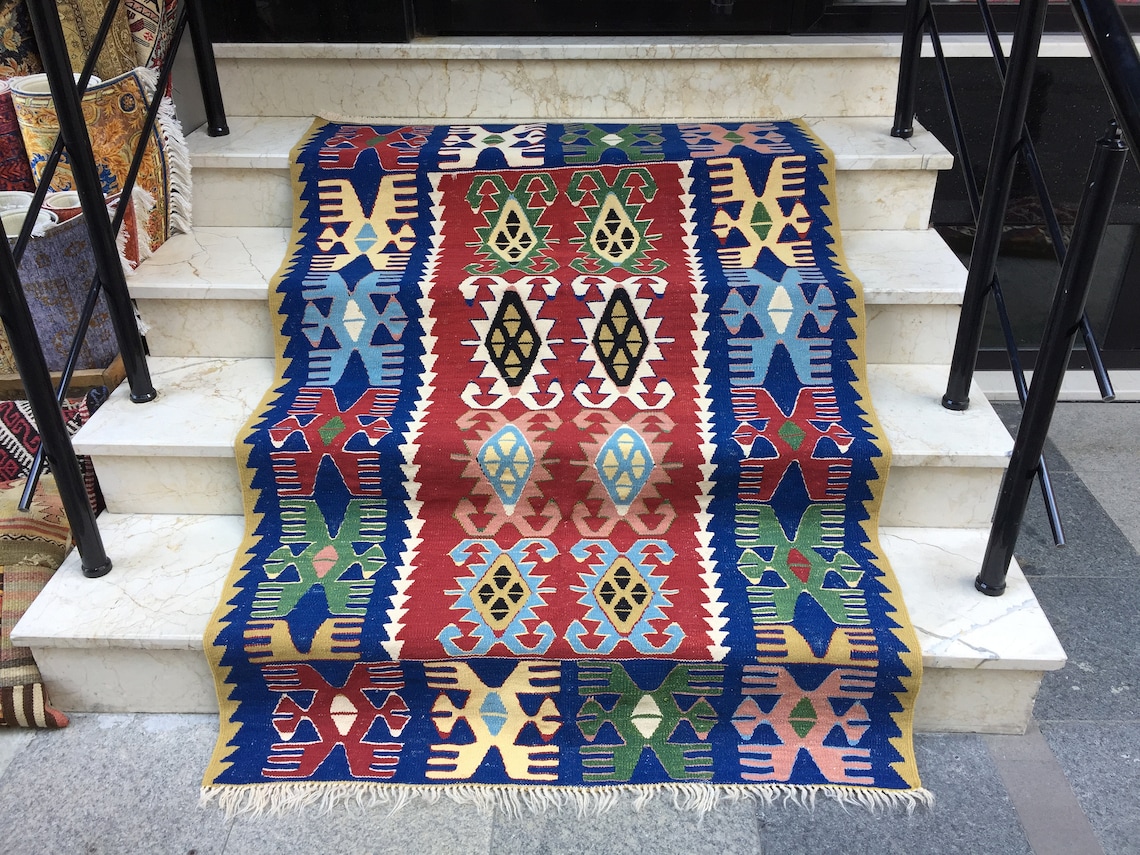 Blue Kilim Rug 46x70 in 118x179 Cm Handmade Kilim Rugvintage - Etsy