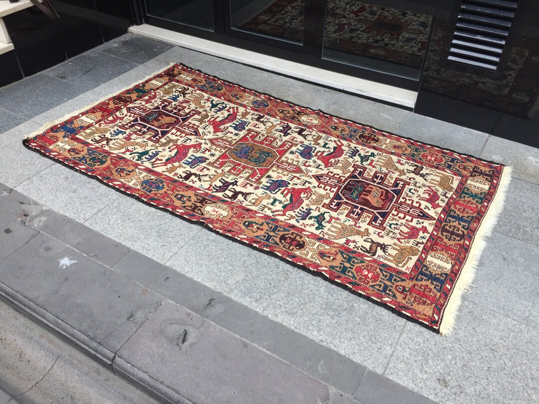 Wool Sumac Rug 42x78 in 106x198 Cm Handwoven Anatolian Vintage Sumac ...
