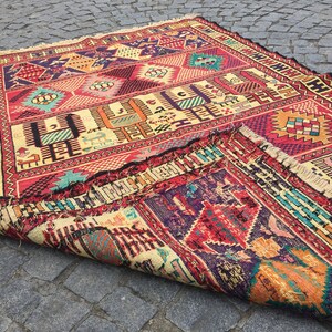 Silk Sumak Rug,45x76 in 114x193 Cm Handwoven Anatolian Vintage Sumac ...
