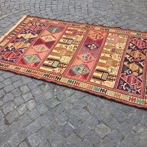 Silk Sumak Rug,45x76 in 114x193 Cm Handwoven Anatolian Vintage Sumac ...