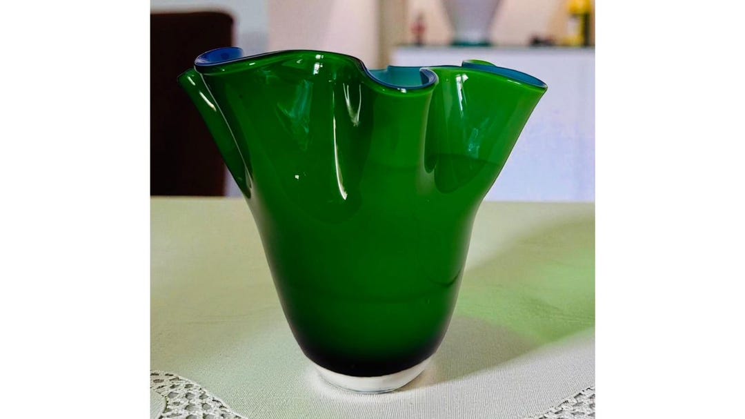 Mid-century Modern Celadon Green Handkerchief Vase, Cobalt Interior - Etsy