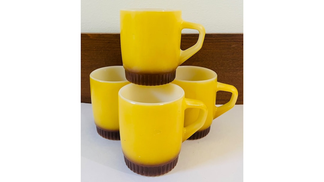 Vintage Fire King Yellow and Brown Fade Ombre Stacking Mugs Set of 4 - Etsy