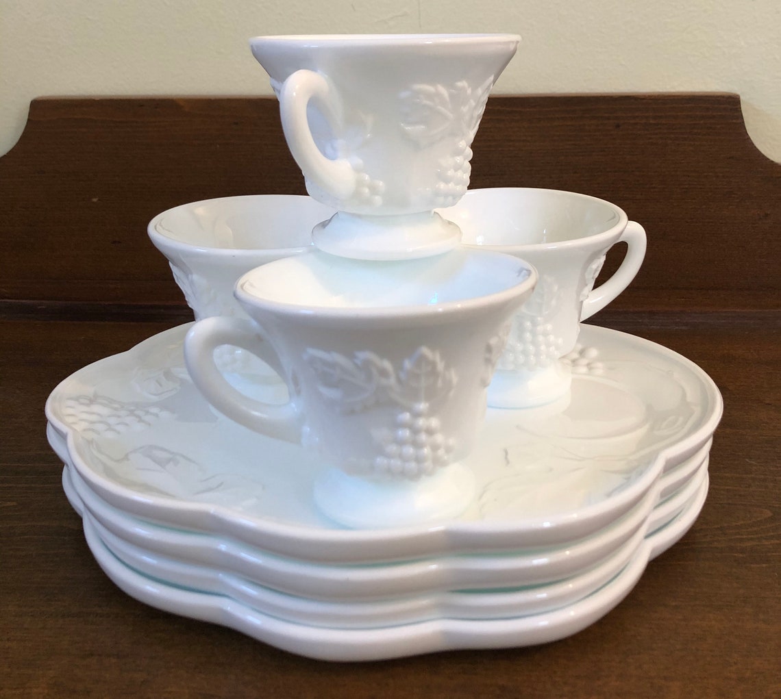 Indiana Glass Vintage Milk Glass Colony Harvest Snack Set 4 - Etsy
