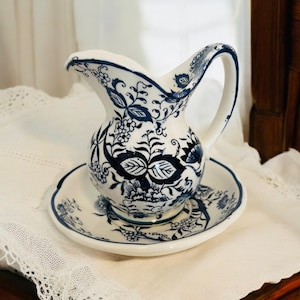 Enesco Vintage Blue Onion Small Pitcher and Saucer – Classic ...
