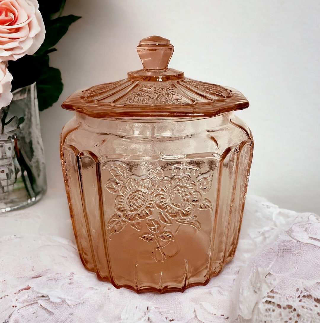 Hocking Glass Depression Glass Mayfair Pink Cookie Jar With Lid - Etsy