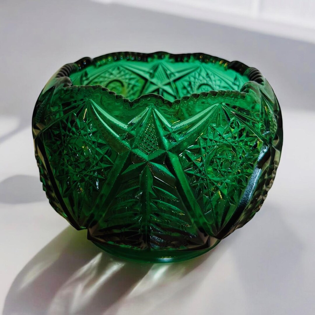 Fenton Art Glass Spruce Green Regency Rose Bowl Vase - Starburst and ...