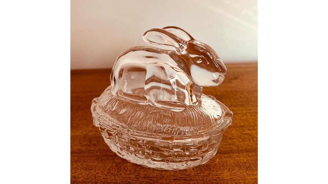 Clear Glass Rabbit on Nest Candy or Trinket Dish - Etsy