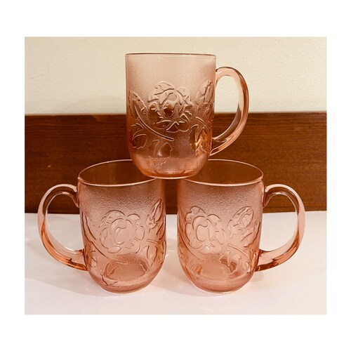 Vintage Set of Pink Glass Tea Cups - Etsy