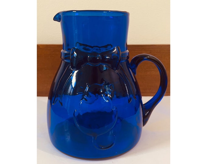 Vintage Cobalt Blue Cat Motif Pitcher - Etsy