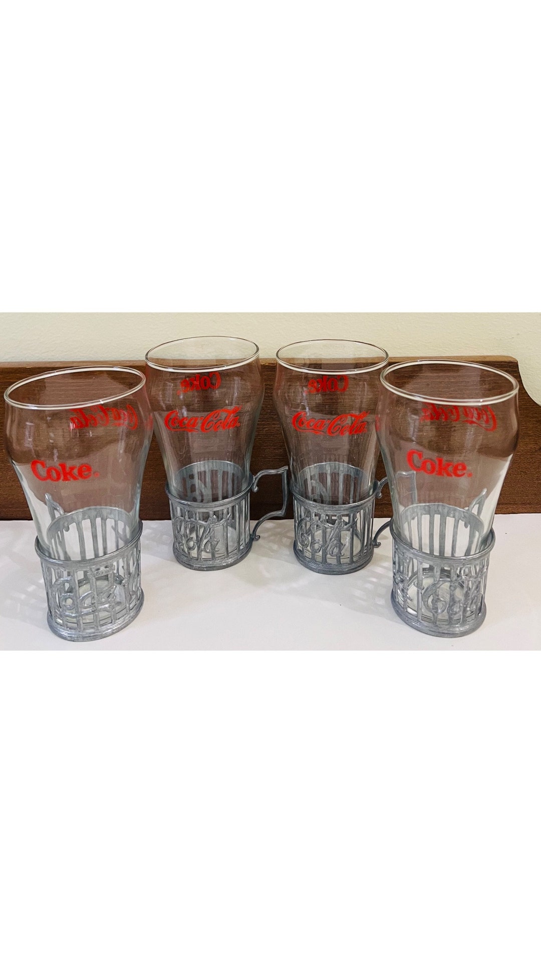 Set of 4 Coca Cola Glasses With Metal Holders - Etsy