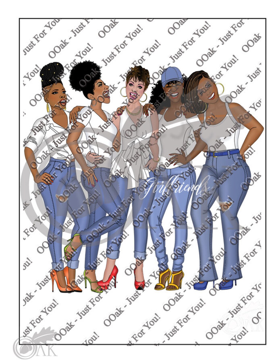 Five Girlfriends Illustration: Besties Art (digital Download) - Etsy