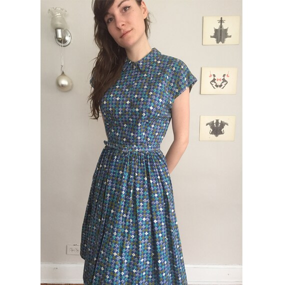 Vintage 50s Atomic Diamond Print Flaired Midi Dress With | Etsy