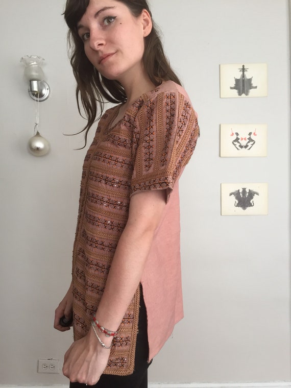Heavy Hand Embroidered 70s Tunic With Tiny Mirror Emb… - Gem