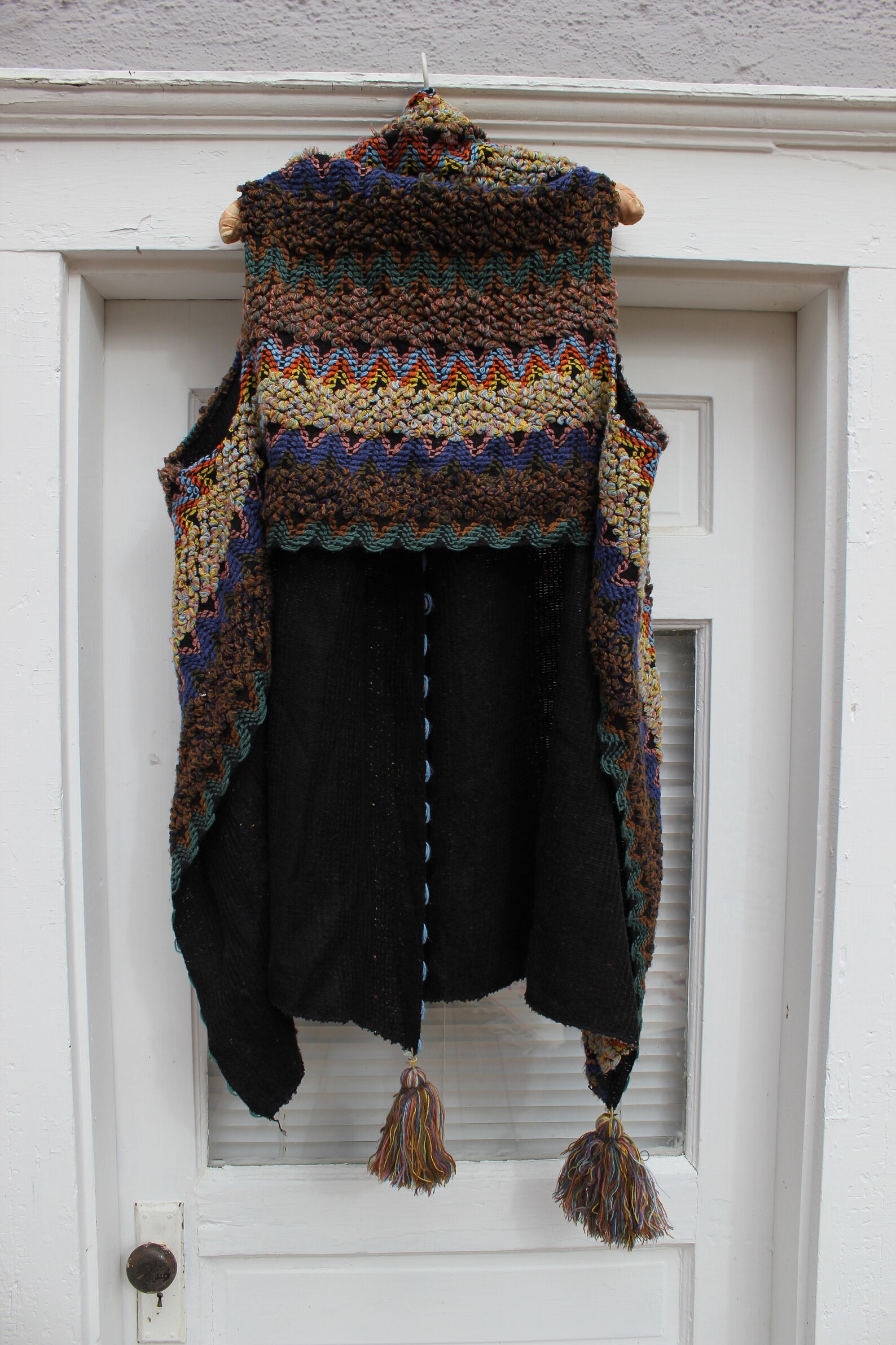 Long Chevron, Funky, Textured Knit Vest With Tassels - Etsy