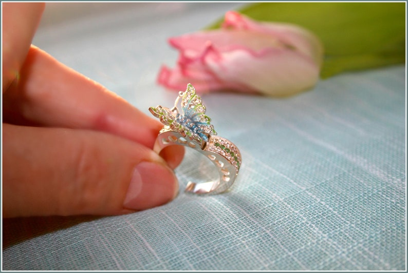 Butterfly solid silver ring Unique sparkly heart ring for | Etsy
