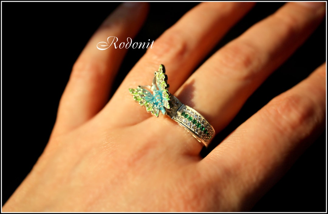 Butterfly Solid Silver Ring Unique Sparkly Heart Ring for - Etsy