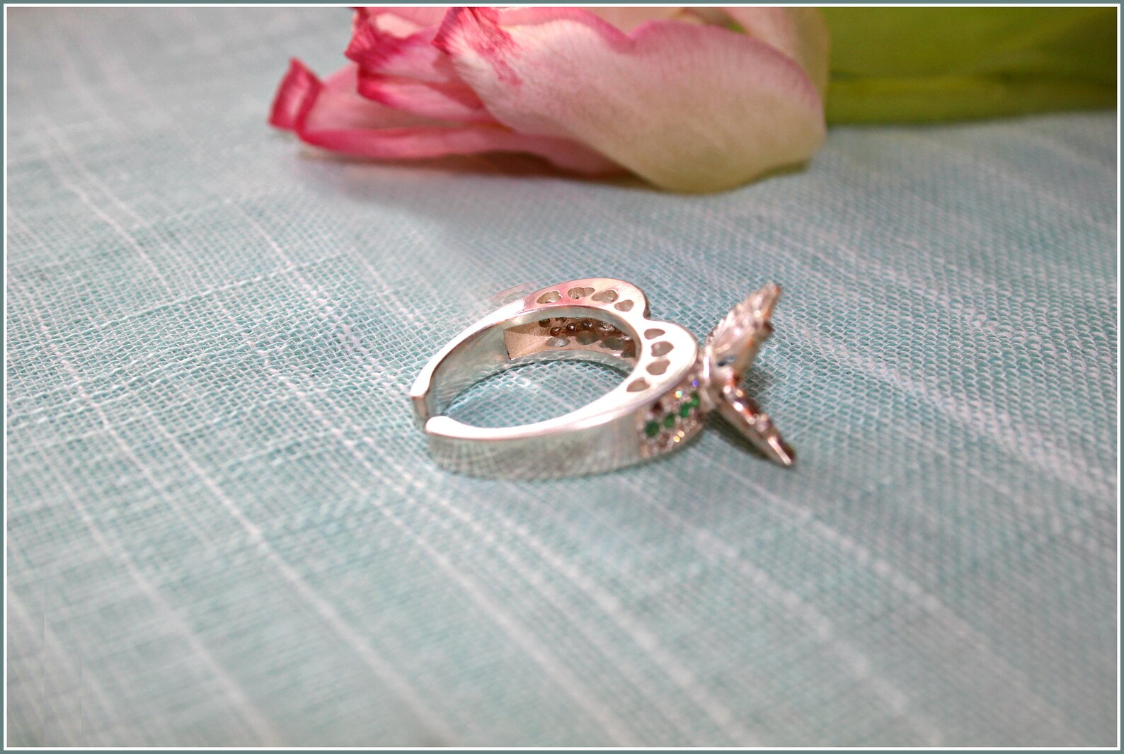 Butterfly solid silver ring Unique sparkly heart ring for | Etsy