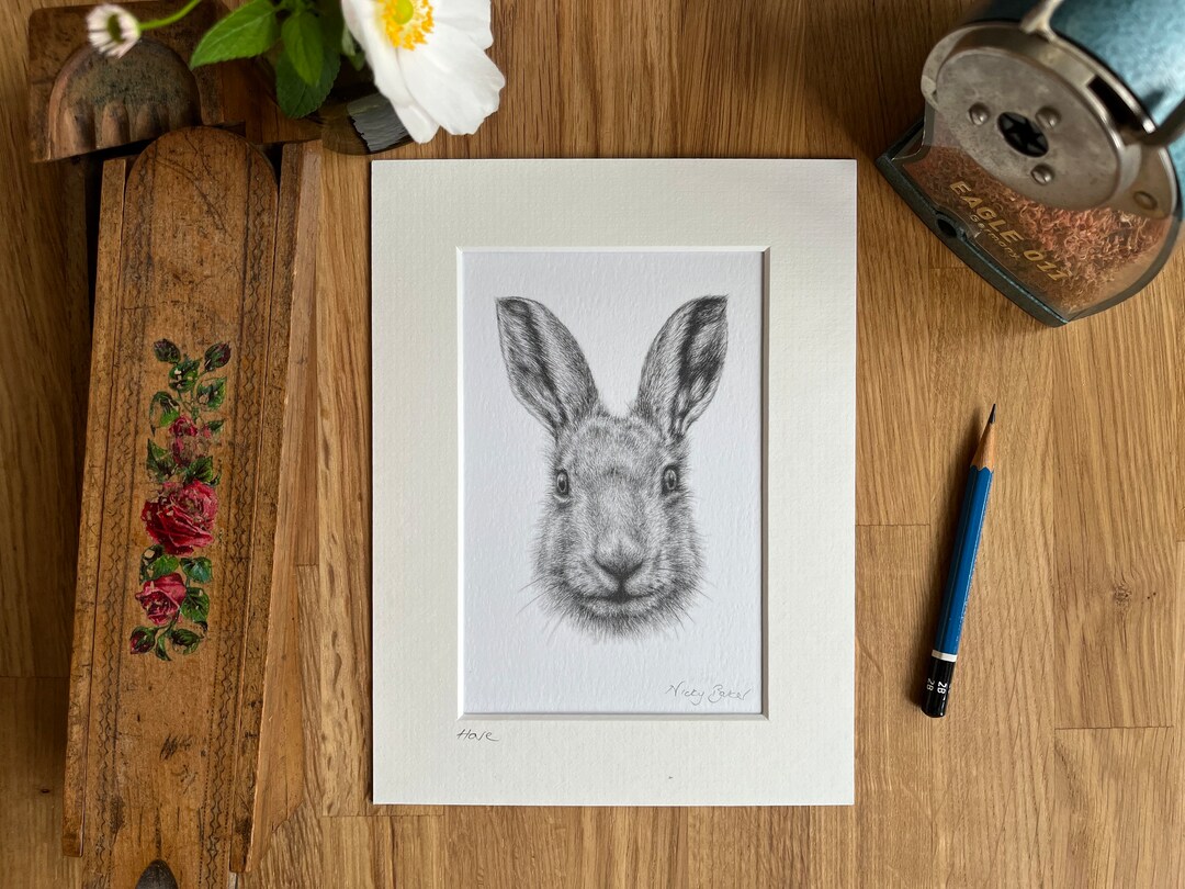 Hare Pencil Drawing Fine Art Monochrome Print Available in 3 Sizes With ...