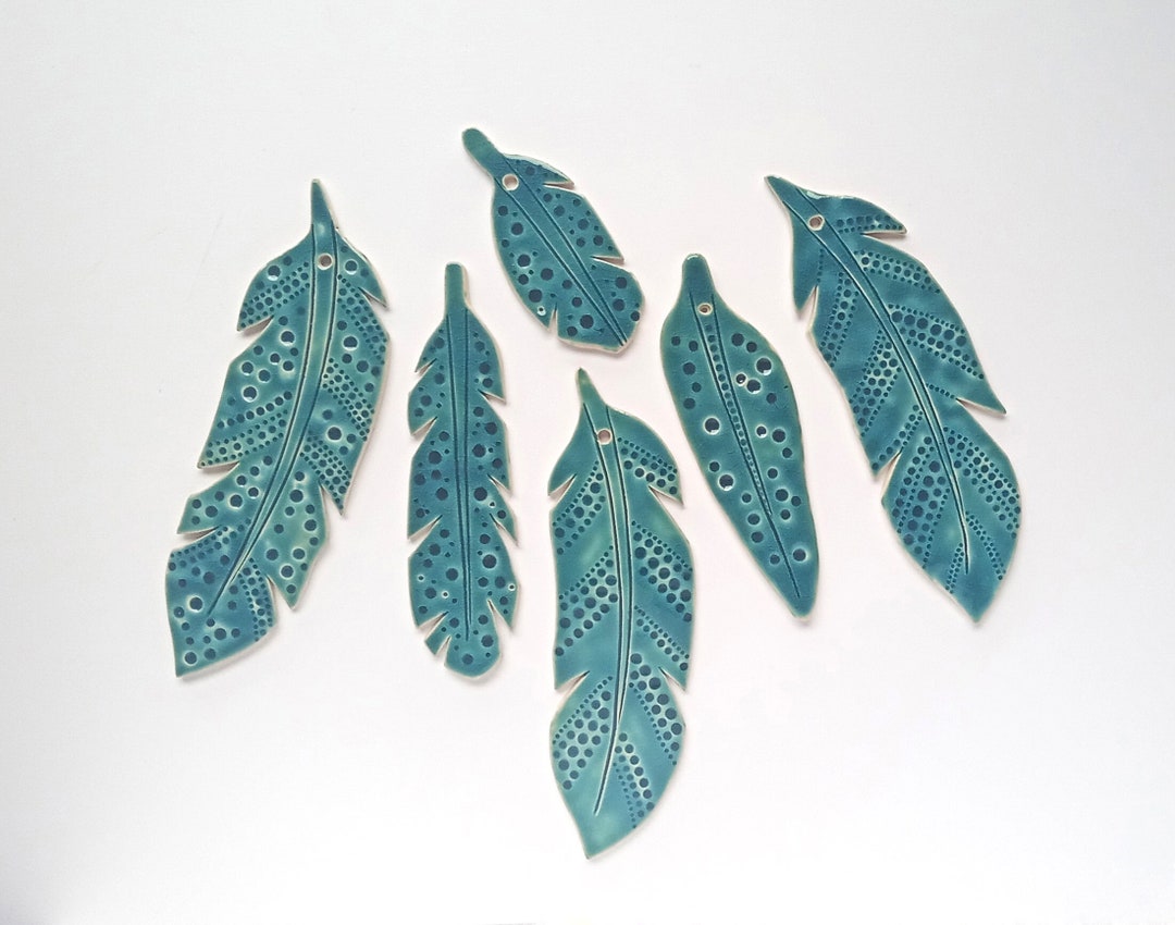 Ceramic Feathers Teal Ceramic Bird Feather Home Decor - Etsy