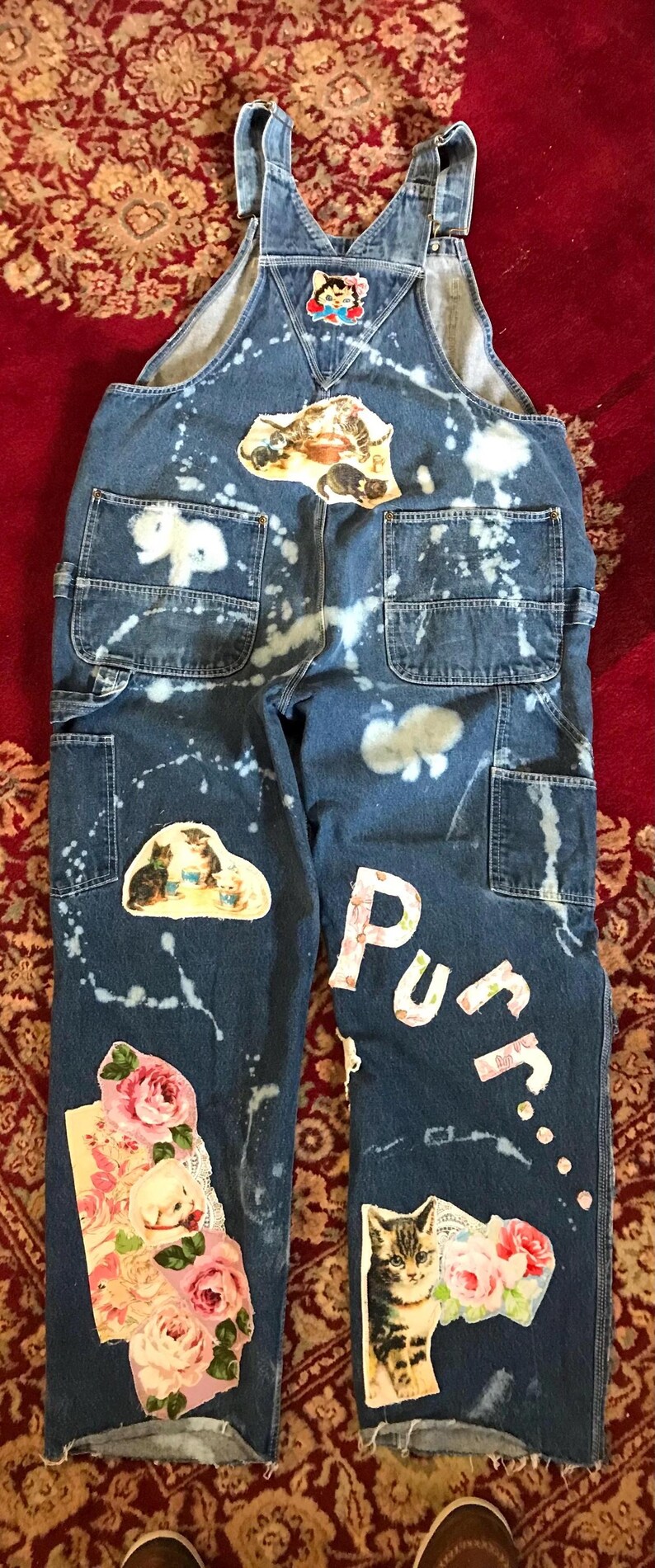Upcycled Hand Patched,bleached and Embellished Boho Denim Overalls Plus ...