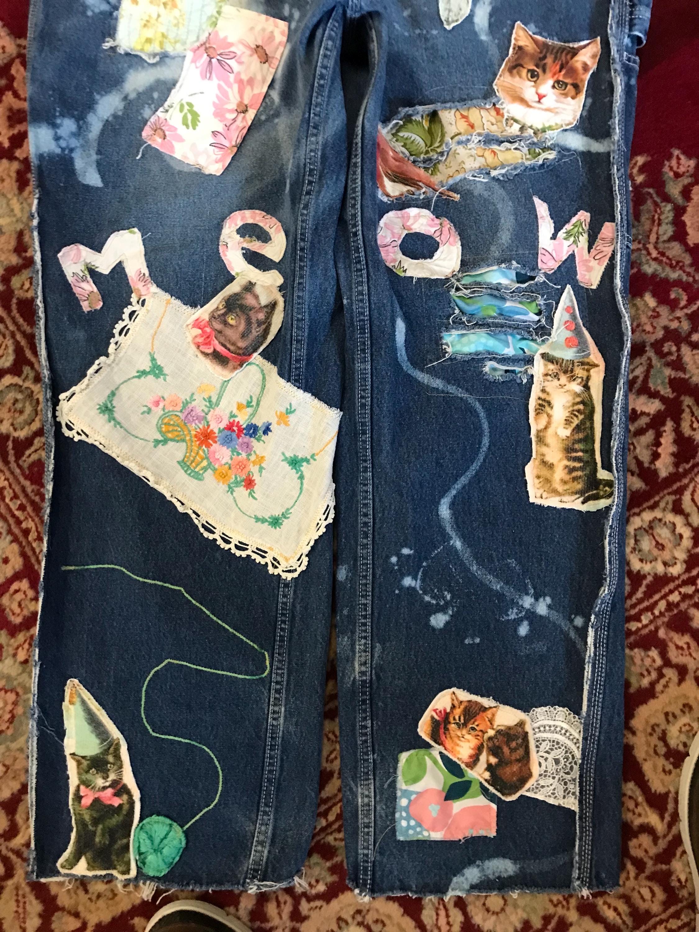 Hand Patched,bleached and Embellished Boho Denim Overalls Plus Size - Etsy