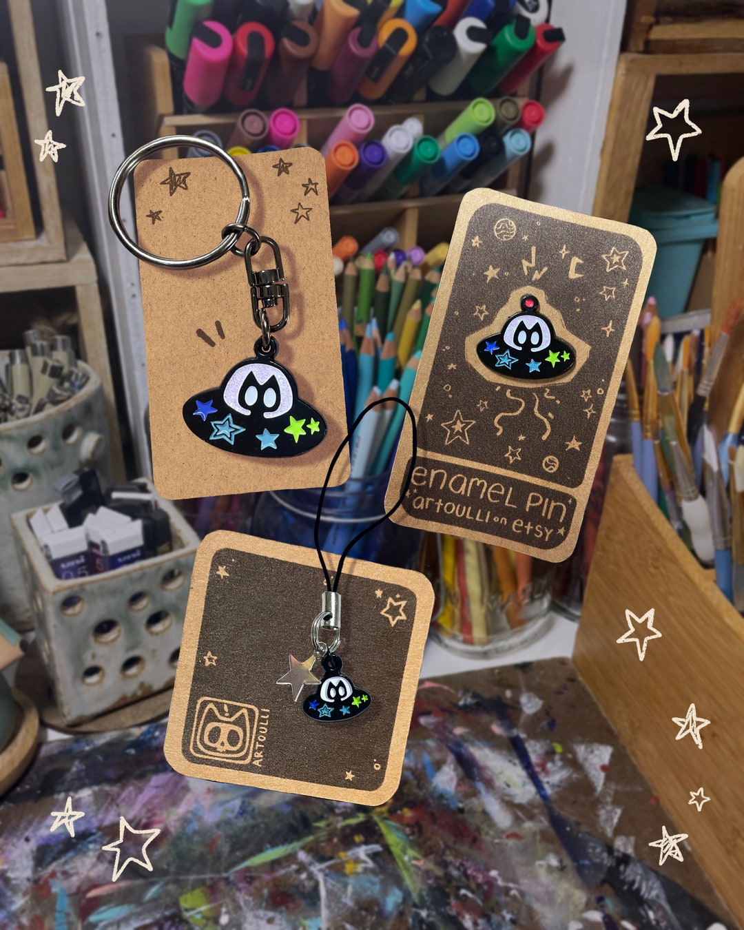 UFO Kitty Bundle | Flying Saucer Cat Gift | Keychain, Pin, Charm - Etsy