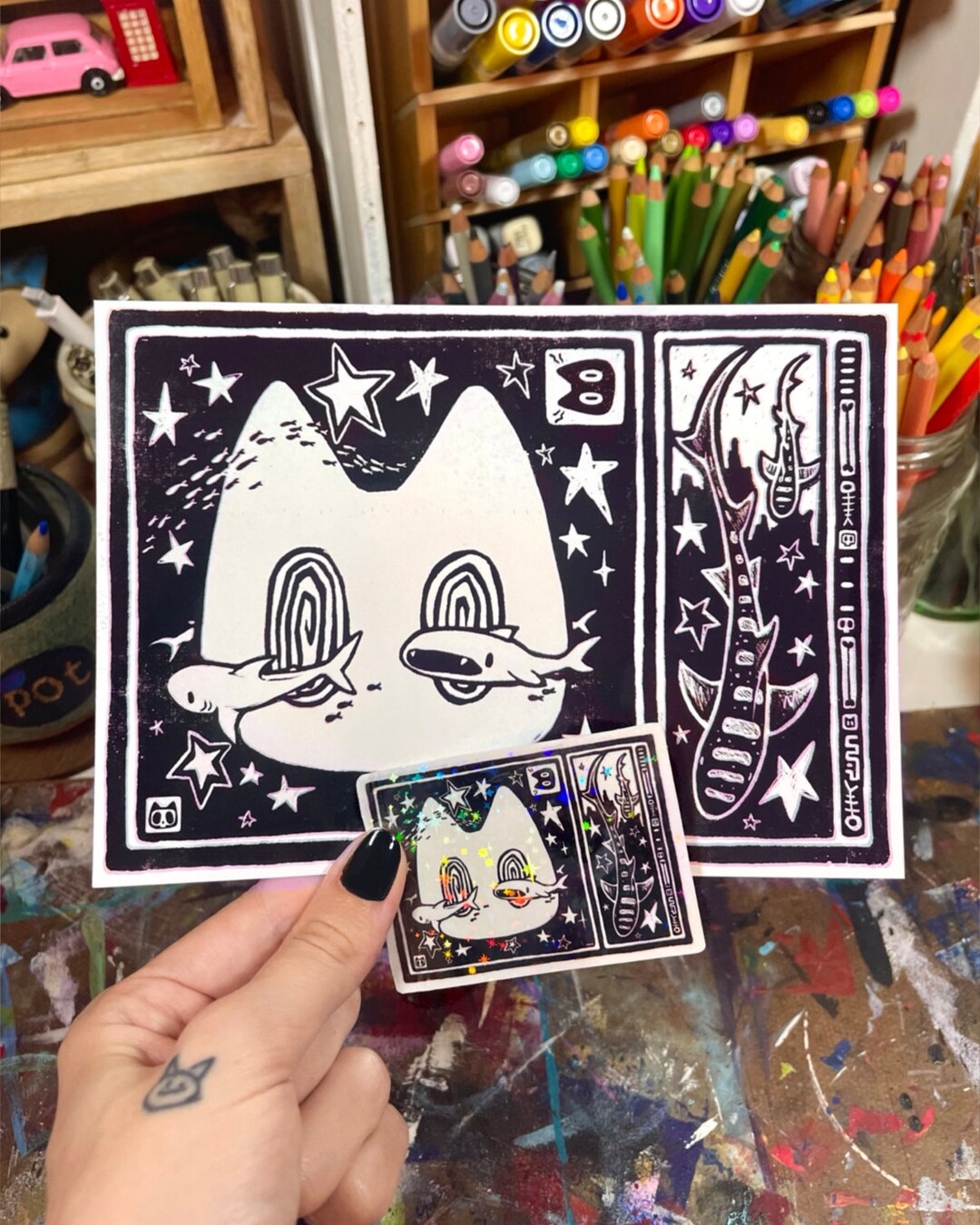 Spaced Out Art Print Holo Sticker - Etsy