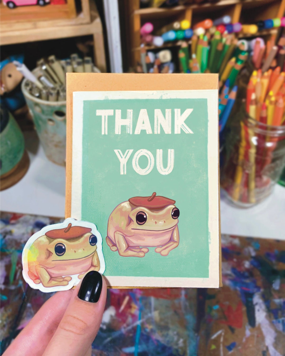 Frog Thank You Card Card Sticker - Etsy