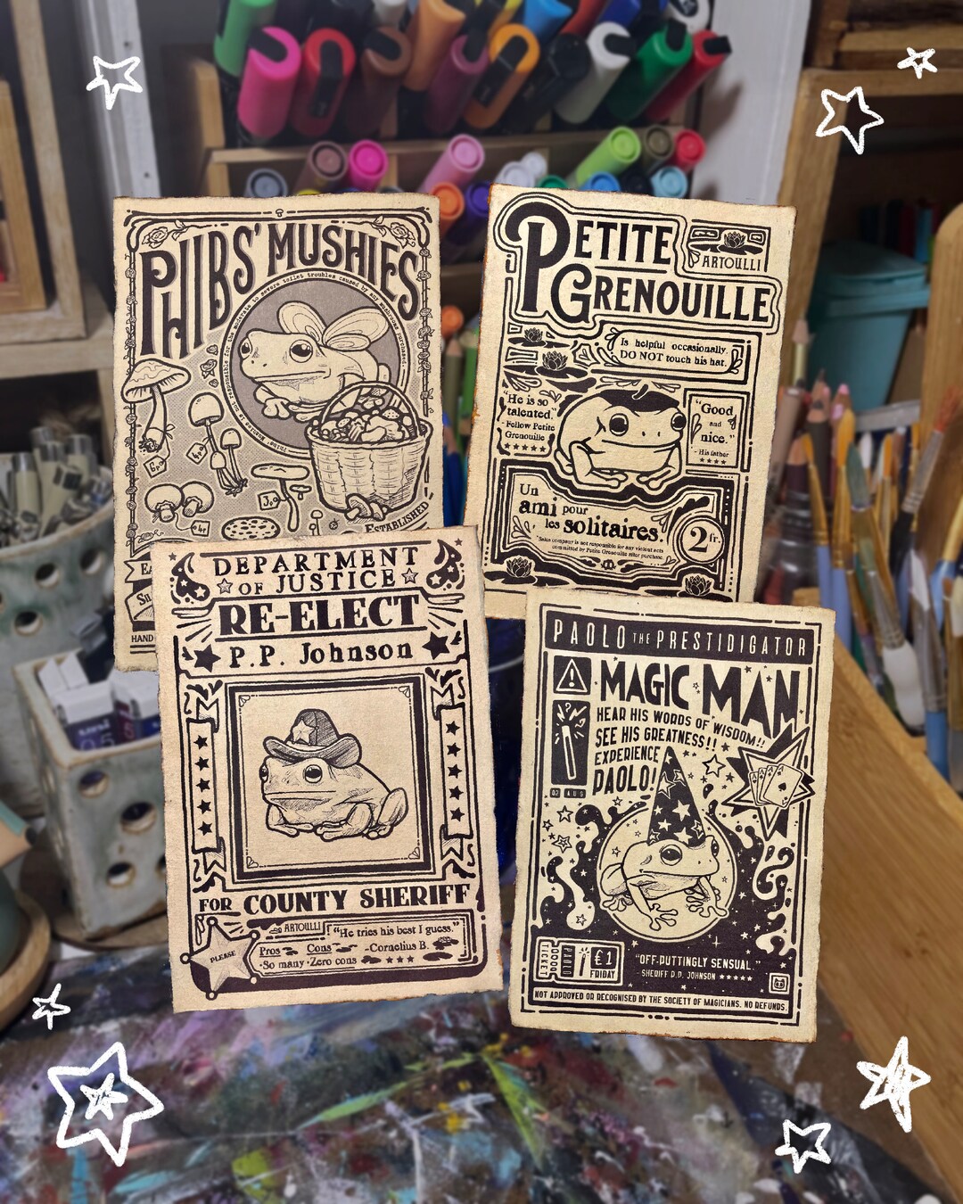 Vintage Frog Poster Bundle | Set of 4 Froggy Decor Cotton Paper Prints ...