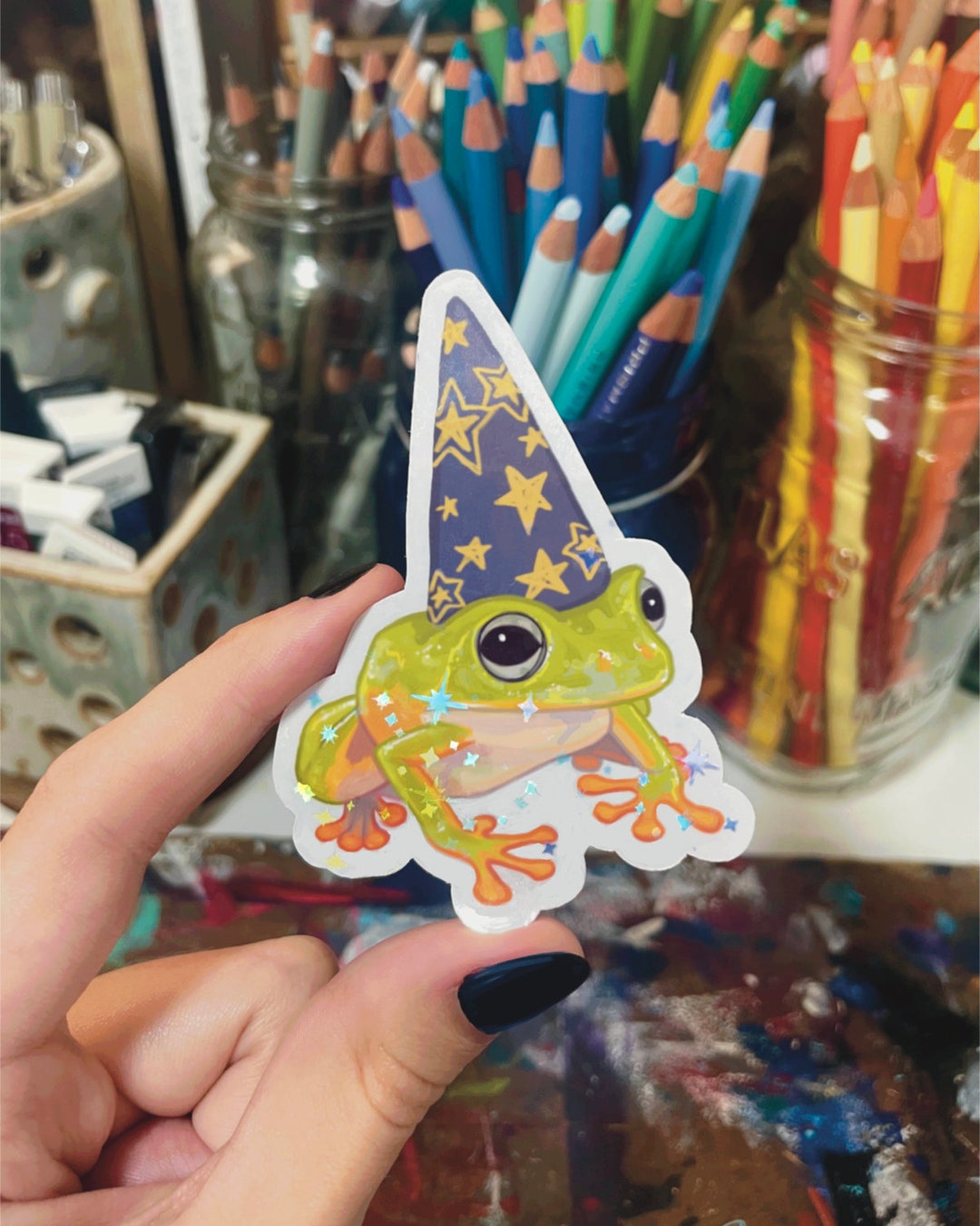 Wizard Frog Sticker | Holographic Magic Frog Sticker - Etsy