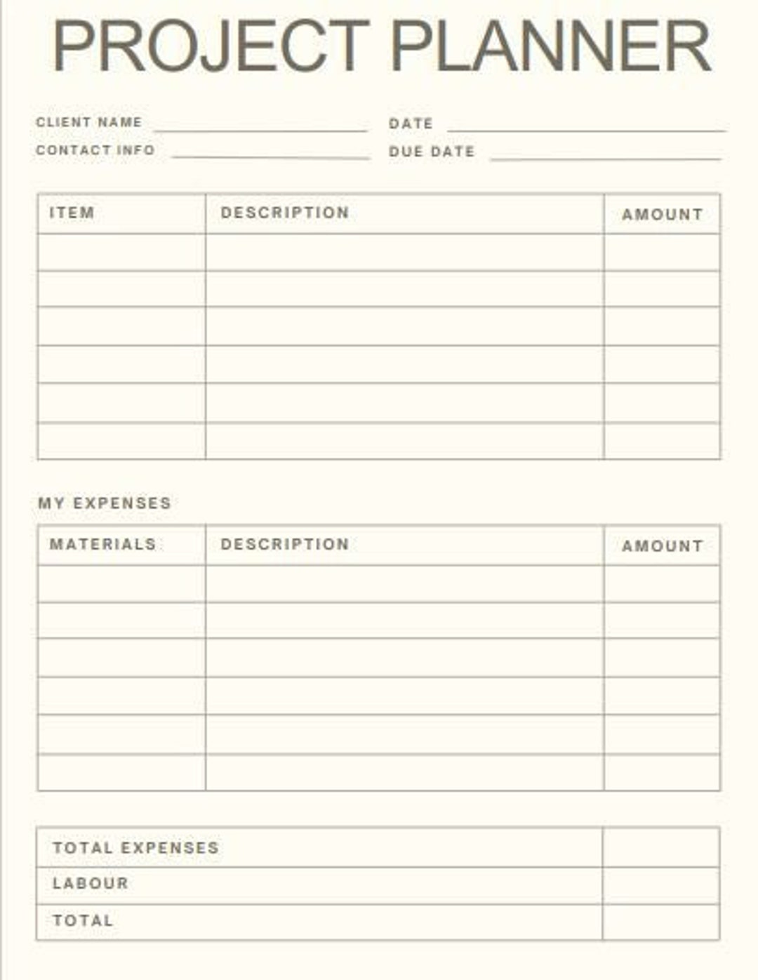 Woodworking Project Planner PDF, Printable Worksheet Planner, Plan ...