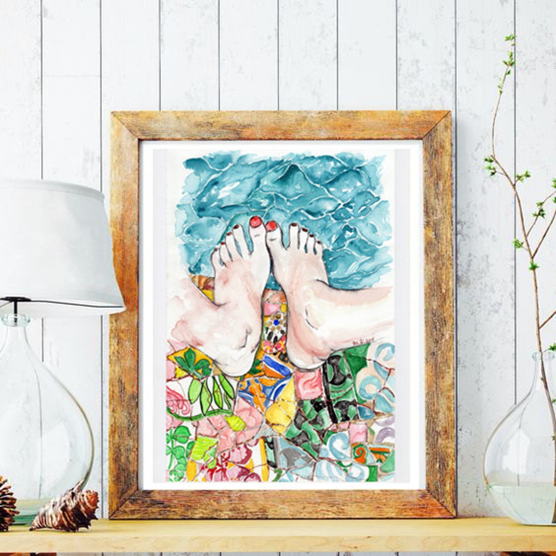 Feet by the pool watercolor painting feet color print home | Etsy