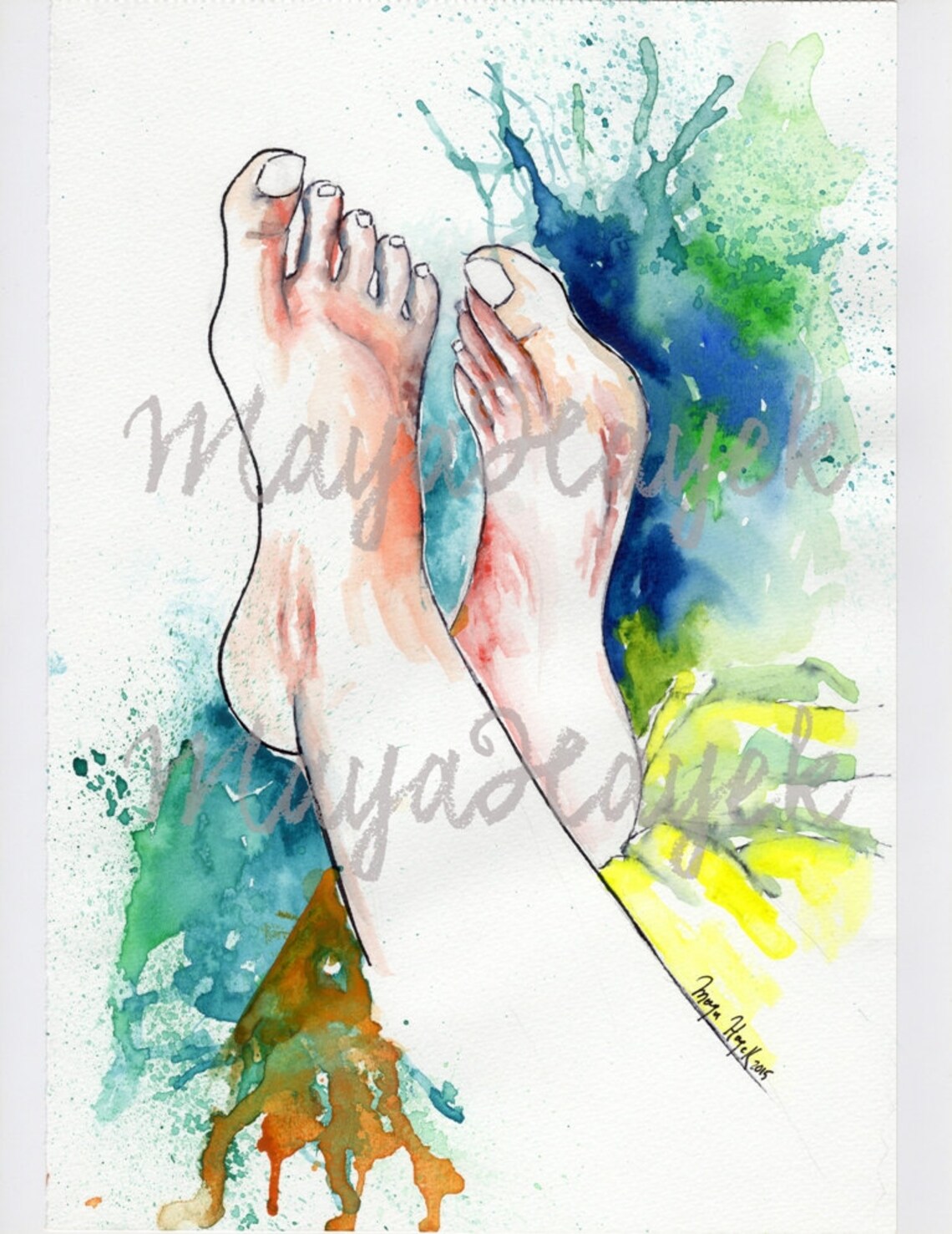 Relaxing Feet Watercolor Painting, Color Feet Print, Splash of Water ...