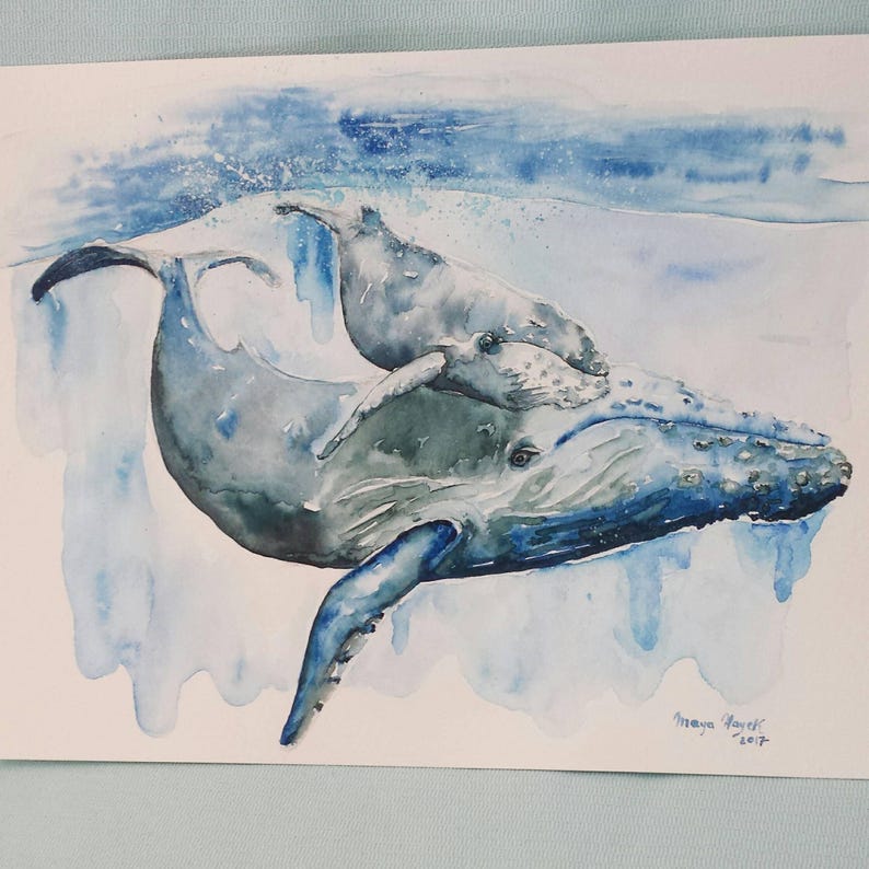 Mamá y bebé ballena azul, vivero de ballenas, arte de la ballena ...