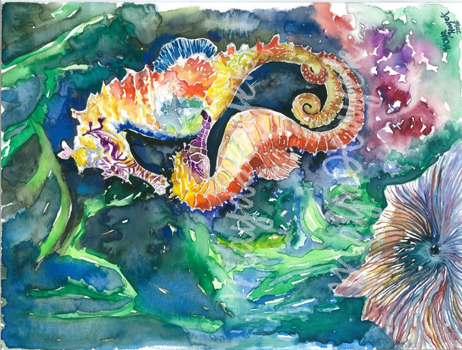 Sea Horse Watercolor Painting, Aquatic Print, Sea Life Illustration ...
