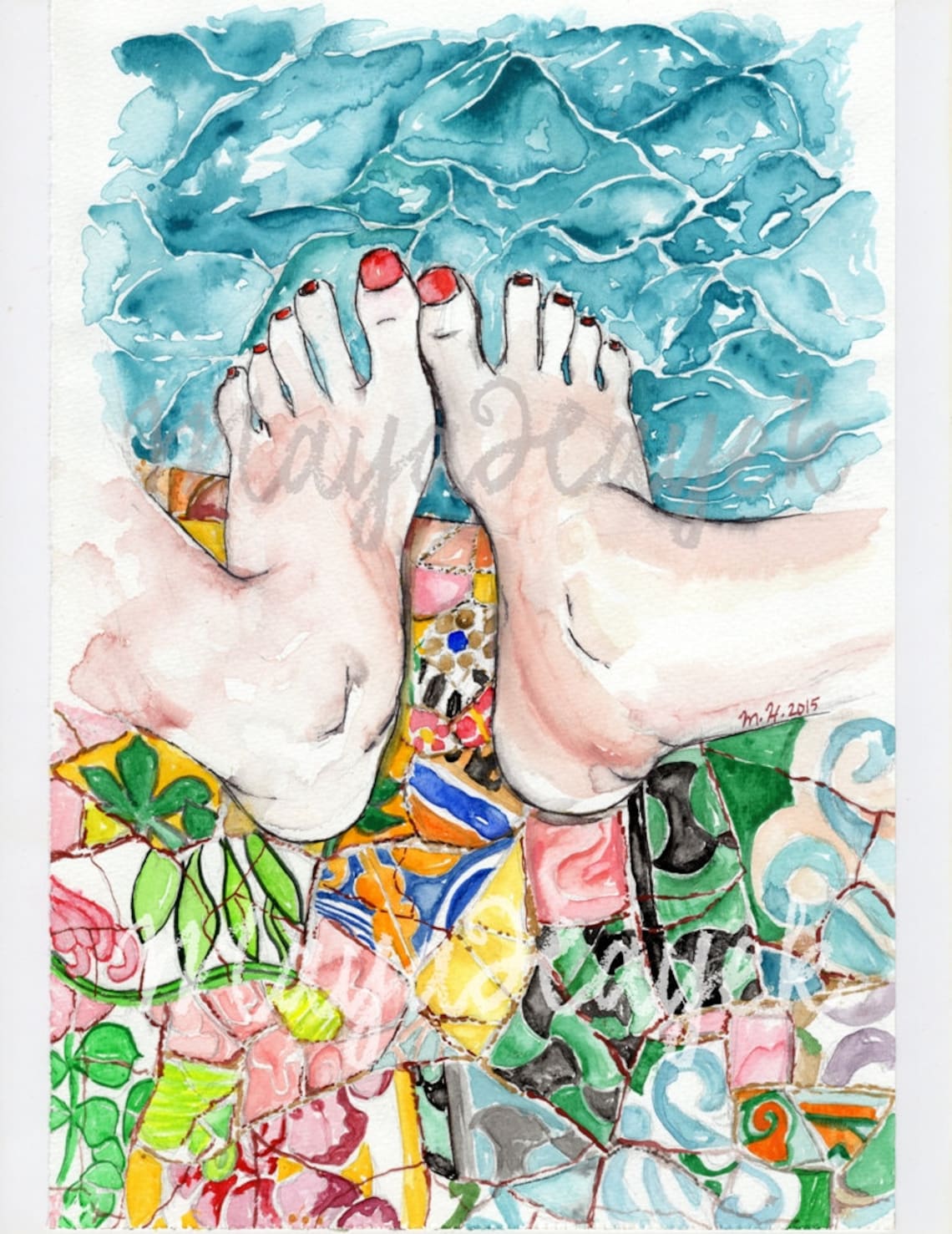 Feet by the Pool Watercolor Painting, Feet Color Print, Home Decor ...