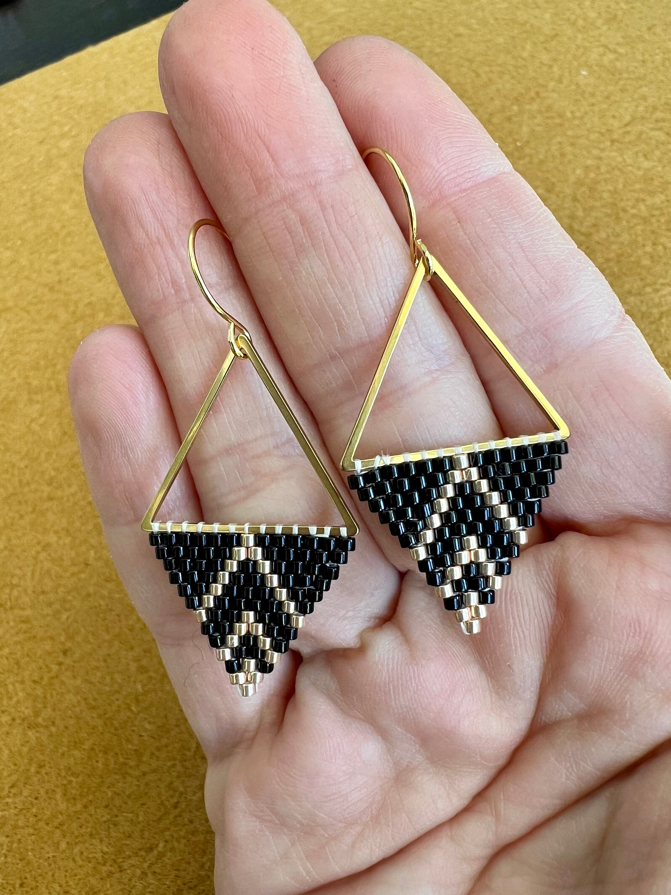 The Pyramids Gold Black or White Pyramid Geometric Beaded Earrings ...