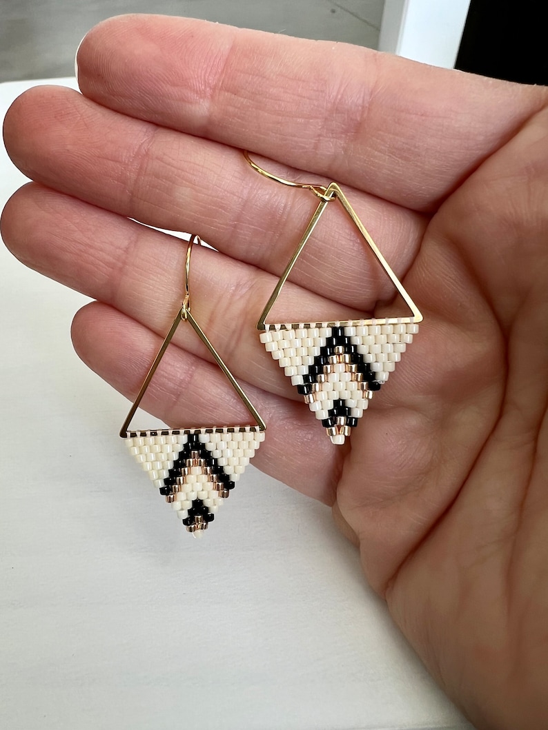 The Pyramids Gold Black or White Pyramid Geometric Beaded Earrings Beaded Jewlery Handmade ...