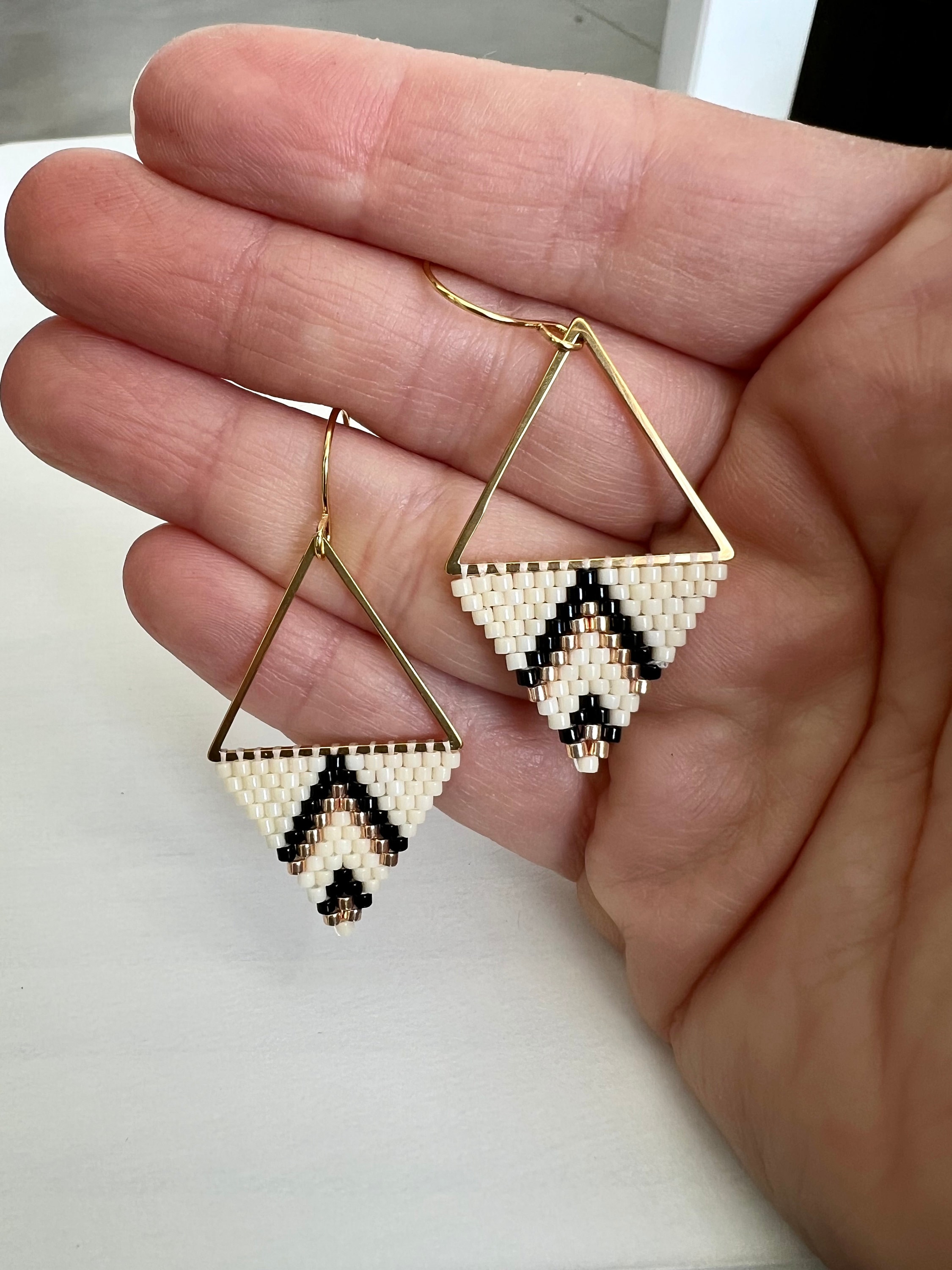 The Pyramids Gold Black or White Pyramid Geometric Beaded Earrings ...