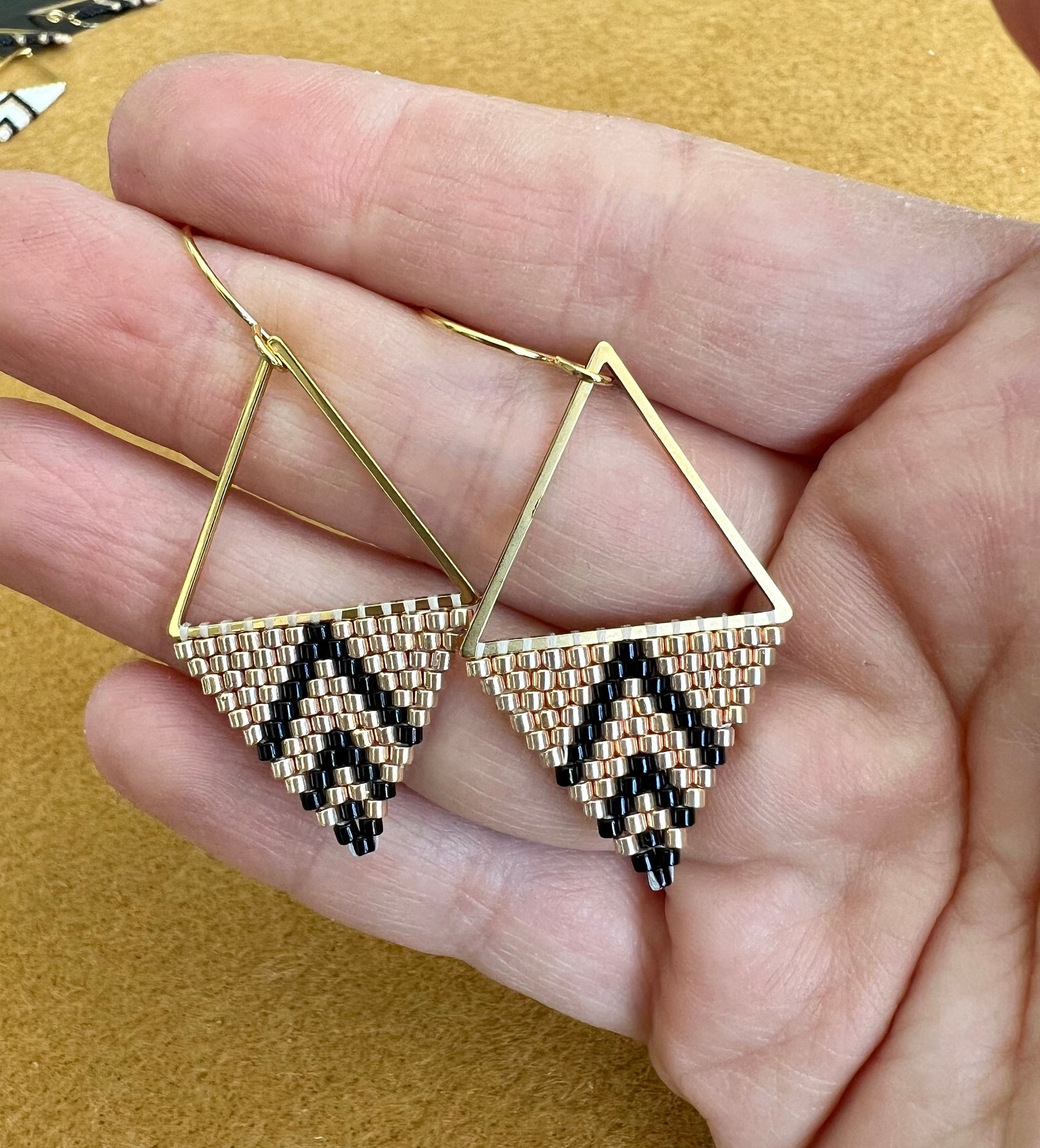 The Pyramids Gold Black or White Pyramid Geometric Beaded Earrings ...